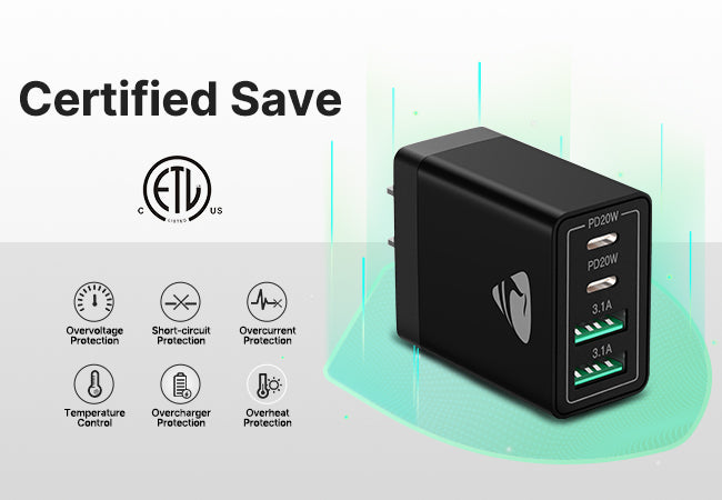 Aioneus 40W 4-Port Fast Charging Block PD+QC Wall Plug